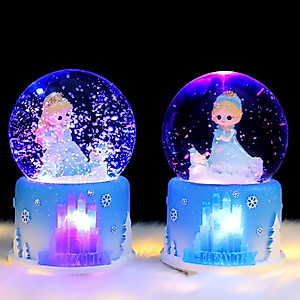 Snow Globe for Girls,80MM Music Box with LED Lights&Automatic Snowfall,Princess Toys Gifts for Kids Women Birthday Christmas Valentine,Decorations for Living Room Bedroom Coutertop(Sit Pose)