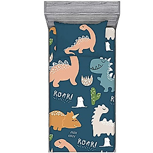 Wajade Blue Dinosaur Sheet Sets Twin Size Cute Cartoon Dinosaur 3D Plants Print Bedding Set for Kids Boys Girls 2pcs (1 Deep Pocket Fitted Sheet+1 Pillowcases)