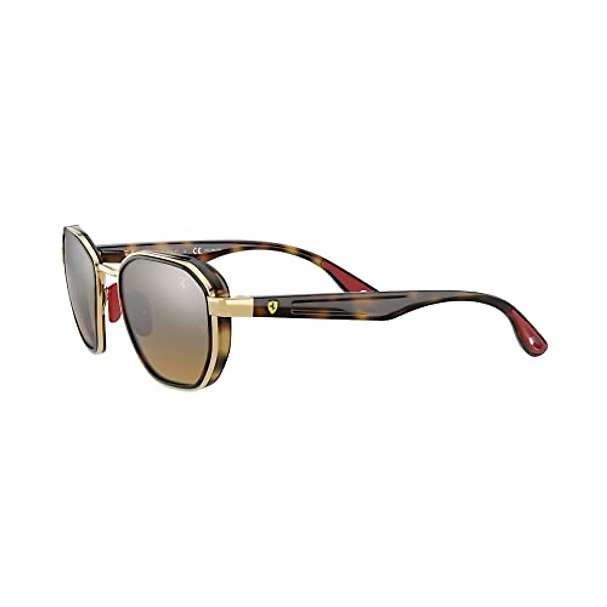 Ray-Ban RB3674M Scuderia Ferrari Collection Round Sunglasses, Gold/Chromance Brown Mirrored Grey Polarized, 51 mm