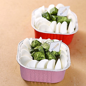 EUSOAR Cupcake Liner, 50pcs 10oz Pink Foil Mini Flan with Lids, Loaf Pans Aluminium Tins for Baking, Disposable Creme Brulee Cups Dessert Containers for Pie Souffle, Cake Holder for Party Serving