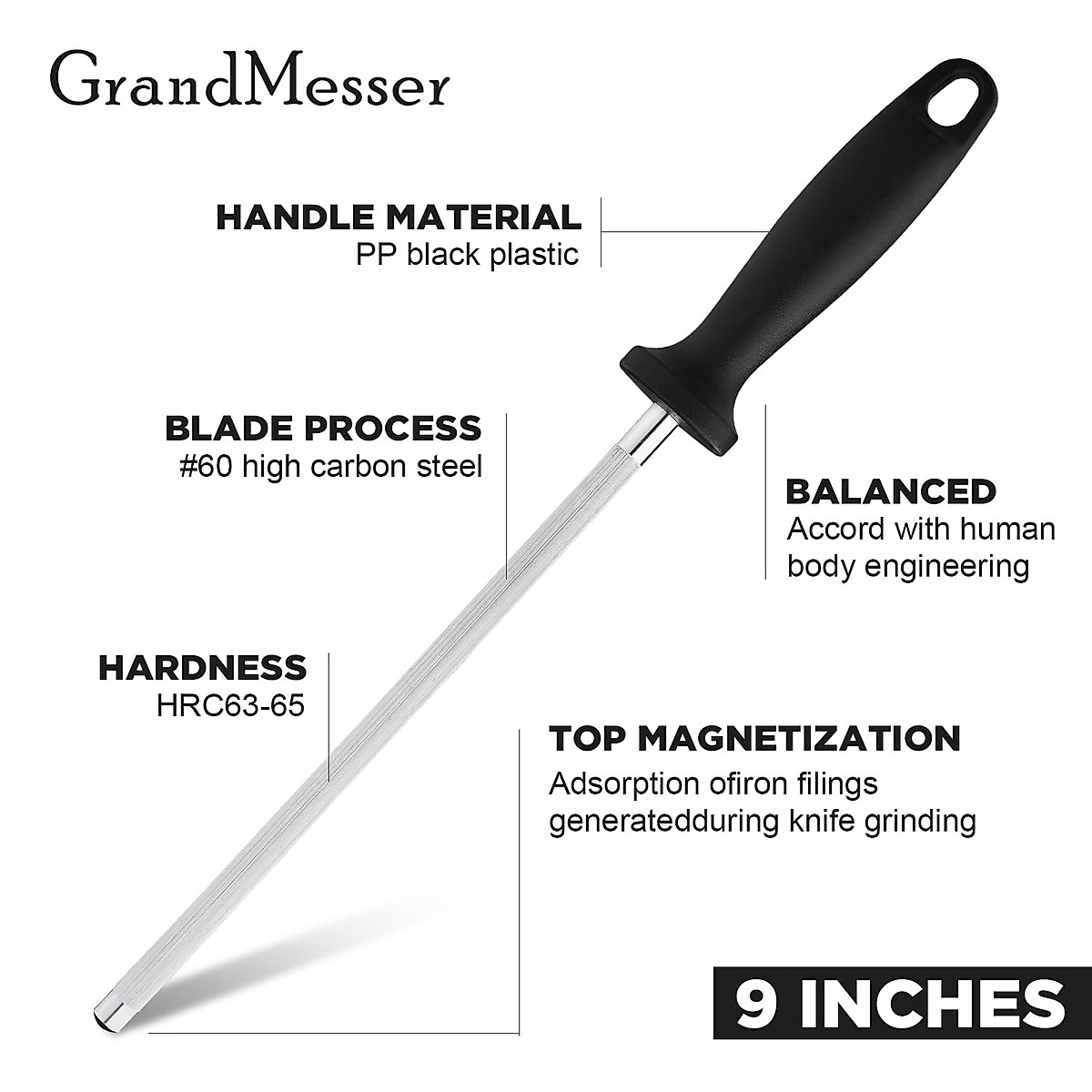 GrandMesser Butcher Knife, 10″ Bullnose Carving Knife & 9″ Sharpening Rod, Full Tang Ergonomic Handle Design, Forged High Carbon Steel, Premium Brisket Slicing Breaking Knife.