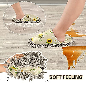 MCHIVER Bee Sunflower Mop Slippers for Floor Cleaning Kitchen Mop Shoes for Men Dust Mop Slippers for House