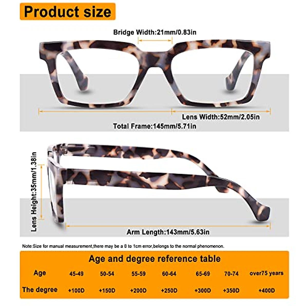 VOGPOPER 6 Pack Fashion Reading Glasses For Women Blue Light Blocking Computer Square Readers with Spring Hinge Men (A1 Mixed, 1, diopters)