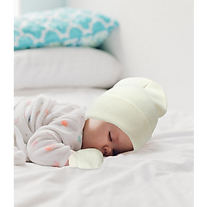 Baby Hats and Mittens Set Infant Toddler Beanie Caps Hospital Hat Set Newborn Gloves for Baby Boys Girls White/Pink/Purple S