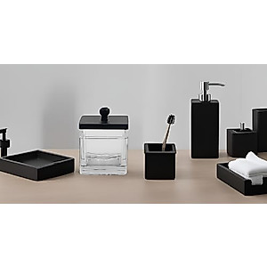 Indecor Home H Halston Apothecary Glass Cotton Jar Holder for Qtips, Cotton Balls, Floss, Storage Canister ,Bathroom Organization, With Matte Black 304L Stainless Steel Lid, Makeup Vanity Organizer