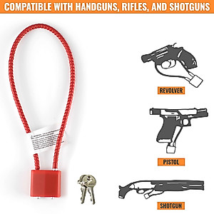 TAOZUONG 15 Inch Gun Lock, Trigger Lock, Cable Gun Lock for Firearm Locking and Secured Storage, Red Cable Lock, Doj Approved
