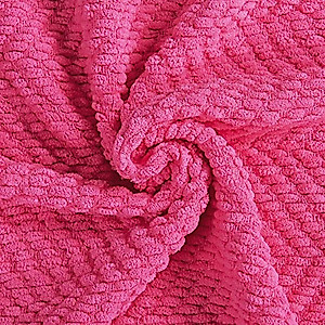 Bytide Throw Blanket for Couch Soft Knitted Textured Couch Cover Tweed Blanket with Fringe Tassel for Home Décor Bed Sofa Chair, 50" x 60", Hot Pink