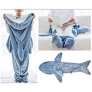 Shark Blanket Super Soft Cozy Flannel Hoodie Shark Sleeping Bag Shark Tail Wearable Fleece Throw Blanket for Adult Children XXL