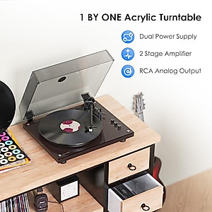 1 BY ONE Luscinia Acrylic Sheet Turntable, Belt-Drive Vinyl Record Player with Bluetooth Connectivity, Built-in Phono Preamp, USB Recording RCA Output, Adjustable Counterweight and Magnetic Cartridge