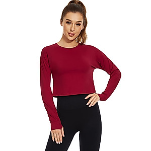 Cosy Pyro 3-Pack Womens Long Sleeve Crop Tops Athletic Casual Cropped Cotton Workout Sweatshirt with Thumb Hole Black/Navy/Wine S