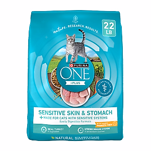 Purina ONE Sensitive Stomach, Sensitive Skin, Natural Dry Cat Food, +Plus Sensitive Skin and Stomach Formula - 22 lb. Bag