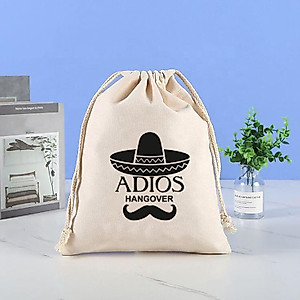 Set of 10 Adios Hangover Bags bachelorette party decorations Cabo survival Kit, amenity Kit Cotton Drawstring Wedding Welcome Favor kits ,Bachelorette ,Party, Drawstring Decors, Off White, 5x7''