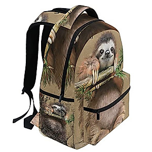 Pfrewn Retro Cute Sloth Backpacks for Girls Boys Tropical Palm Leaves Animals School Backpack Bookbags for Kids Students 16"