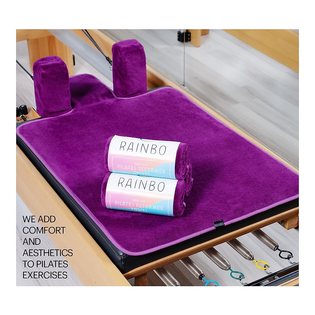 RAINBO Pilates Reformer Non-Slip Mat Towel (Included 2 Pcs Shoulder Block Covers) (Purple), Multicolor