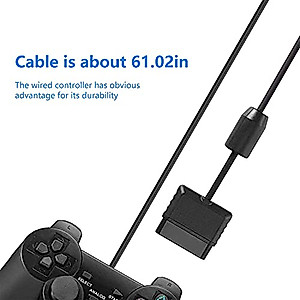 TUOZHE Wired Controller for PS2 Double Shock, 2 Pack Gamepad Remote Compatible with Play Station 2 (Two Black)