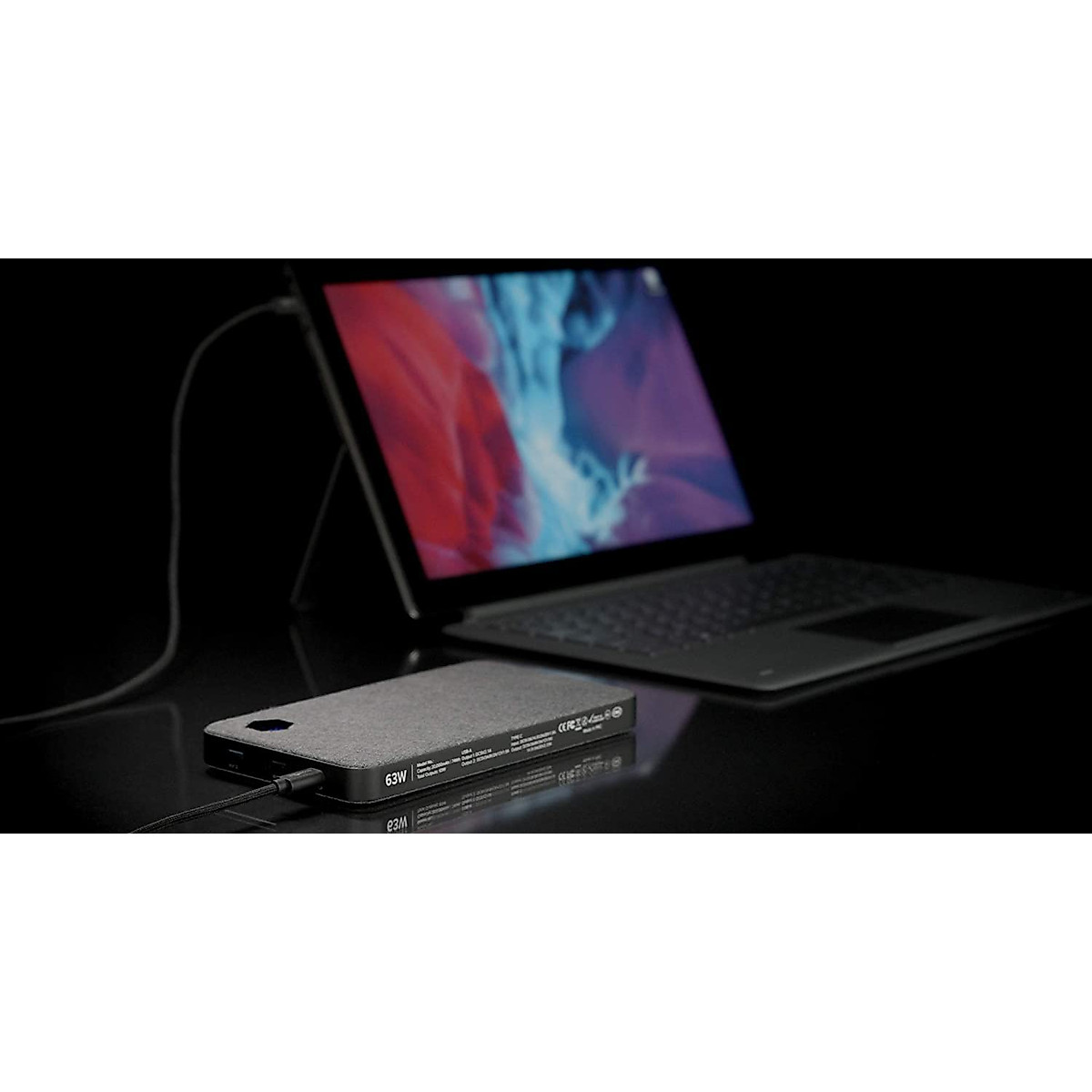 EINOVA Laptop Power Bank | Ultra-Fast 20,000mAh Slim Battery Pack in Pink - USB C + USB A, 63W Output | Charge 3 Devices at Once- Phones, Tablets, Laptops, 3ft Cable Included (Gray)