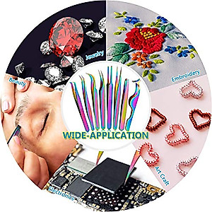 8 Pieces Eyelash Extension Tweezers Set Straight and Curved Tip False Lash Tweezers Eyelash Applicator Tool Stainless Steel Precision Tweezers for Eyelash Extension with Velvet Bag (Rainbow Color)