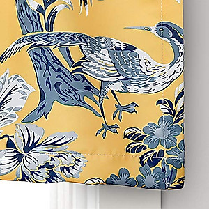 Lush Decor Dolores Valance Bird Floral Print Single Curtain, 18" x 52", Yellow