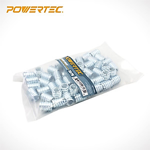 POWERTEC 50 Pcs 3/8”-16 Threaded Inserts for Wood | Nut inserts, Wood Inserts, Screw Inserts for Wood, Suitable for Hardwood, Softwood, Plywood, Woodworking and Wood Furniture | 18mm Length (QTI1004)