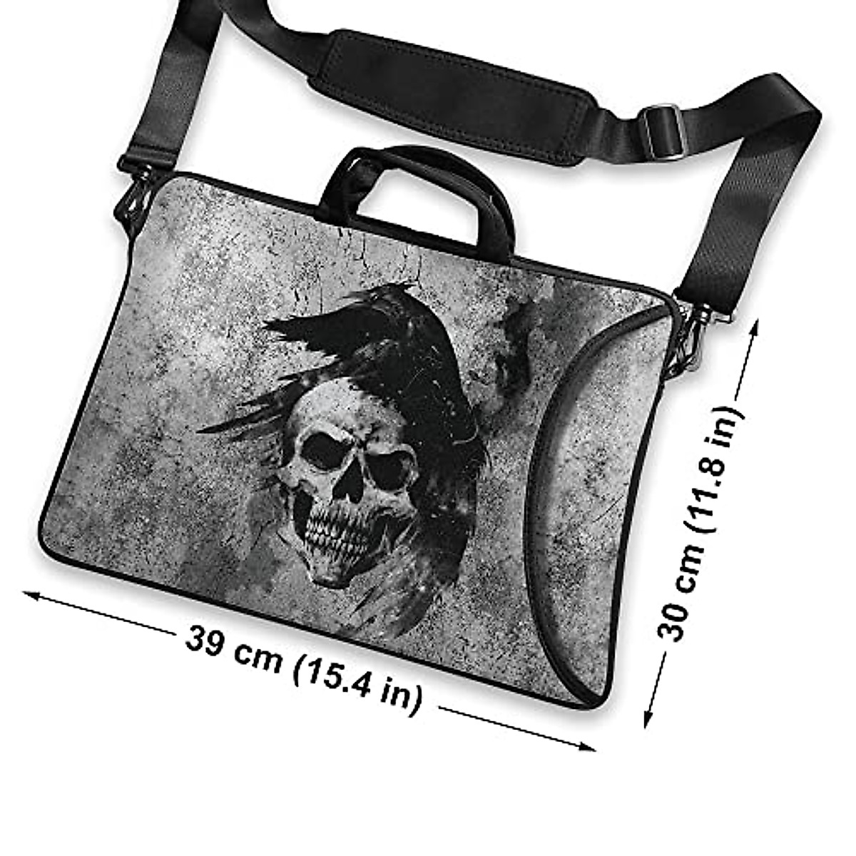WIRESTER 15 inch Laptop Tablet Sleeve Shoulder Bag Carrying Case with Adjustable Strap Compatible with Asus Dell Lenovo HP Sony Acer - Gray Skull Raven