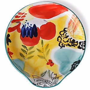 Colorful Hand Painted Spoon Rest - 5 Inches Ceramic Spoon Holder for Kitchen Counter Stove Top, Dishwasher Safe, Multicolor