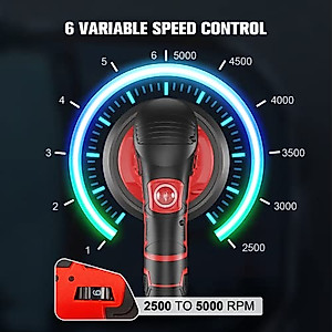 Cordless Car Buffer Polisher - with 2pcs Batteries and Polishing Pads, Aiment 6 Inch Car Polisher for Car Detailing with 6 Variable Speed, 2500-5000RPM Brushless Polisher for Waxing Paint Correction