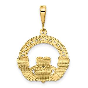 IceCarats 14K Yellow Gold Heart Love Irish Claddagh Necklace Celtic Charm Pendant Jewelry Only