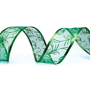 Christmas Ribbon Wired 1.5 Inch Set of 4 Ribbon Wire Red, Green, Gold, Silver/White Sheer Organza Glitter Gift, Xmas Ribbons Decoration, Holiday Craft, Gifts Wrap 40 Yards / 10 Yard Ea. Roll