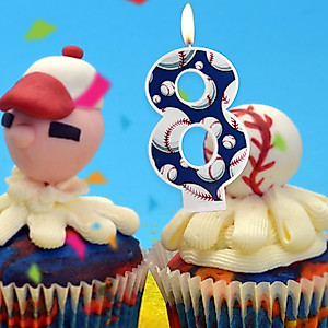 Baseball Birthday Number 8 Candles,Blue White Baseball Birthday Candles for Cake,Baseball Themed Candle Cake Topper for Baseball Lover Player Decorations Anniversary Celebrations Supplies (Number 8)