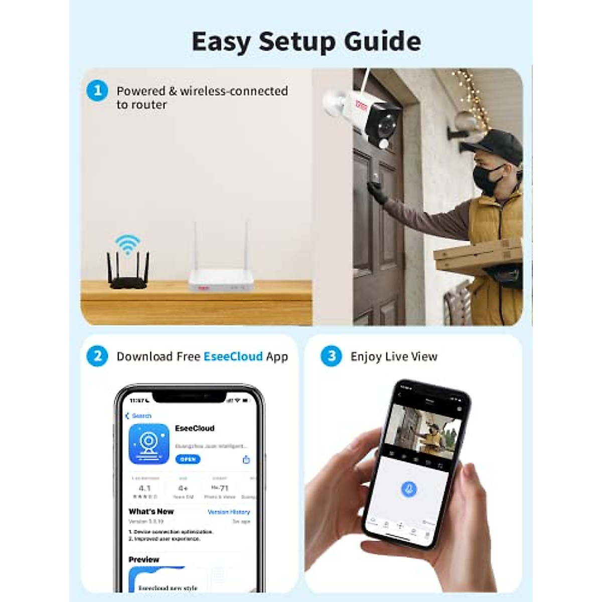 [Dual WiFi, PIR Sensor] Tonton 2K Wireless Security Camera System, 10CH NVR with 1TB HDD, 6PCS 3MP Outdoor Home WiFi Cameras,2 Way Audio, Spotlight, 12V DC Powered, AI Human Detection,Work with Alexa