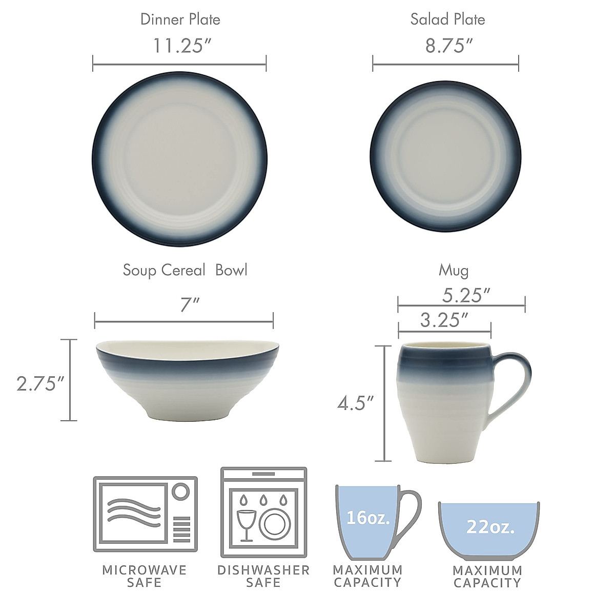 Mikasa Swirl 16-Piece Dinnerware Set, Service For 4, Blue