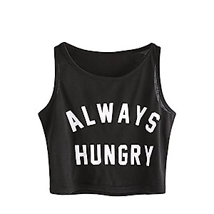 SweatyRocks Women's Summer Sleeveless Letter Print Casual Crop Tank Top Shirts Black S