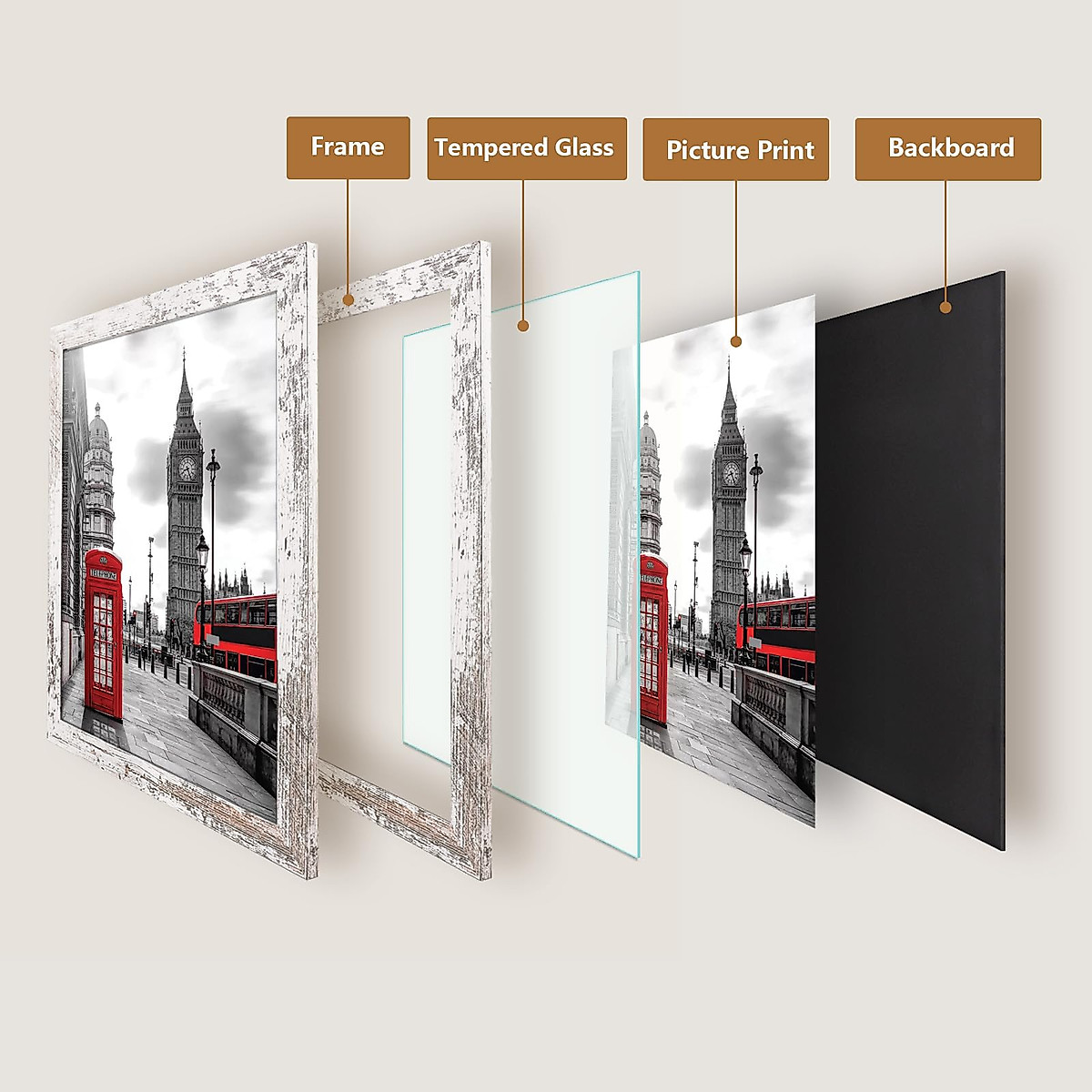 Golden State Art, 16x20 Picture Frame - Wide Molding - Wood Grain Rustic Style - Back Hangers for Wall Display - Great for Baby Pictures, Weddings, Portraits (White, 2 Pack)