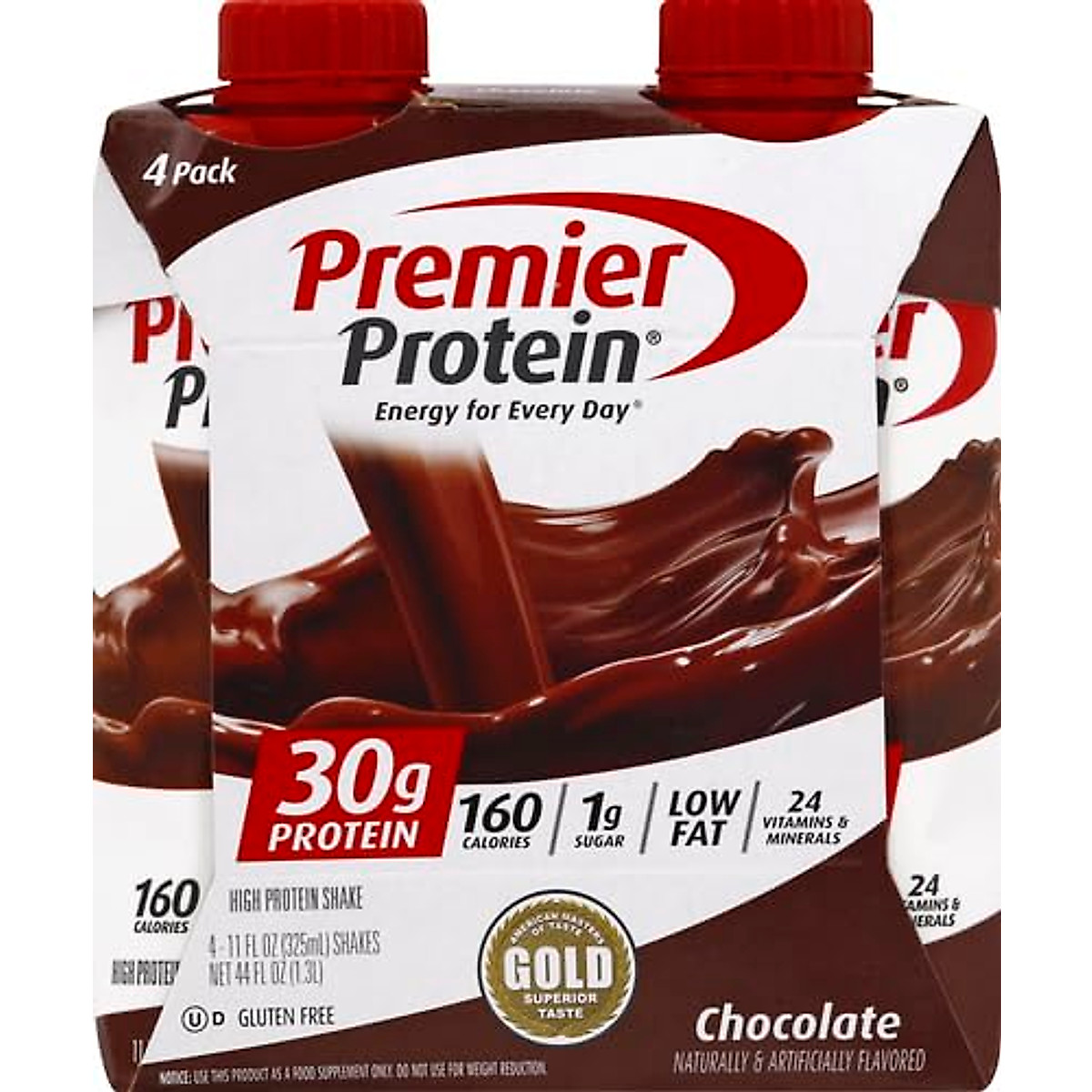 Premier Protein Shake, Chocolate, 30g Protein, 1g Sugar, 24 Vitamins & Minerals, Nutrients to Support Immune Health, 4 Count, 44 Fl Oz