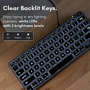 Macally Backlit Wired Keyboard for Mac | Compatible Apple Keyboard (Small and Compact) Comfortable All Day Typing USB Keyboard for MacBook Pro/Air, iMac, Mac Mini/Pro (Space Grey)