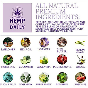 Premium Hemp Extract Daily Earthly Body Intensive Topical Cream - Great Rub for Skin, Muscles, Knees, Joints, Back, Neck and Shoulder - Organic Ingredients | 1.7 Ounces (Lavender, Pack of 1)