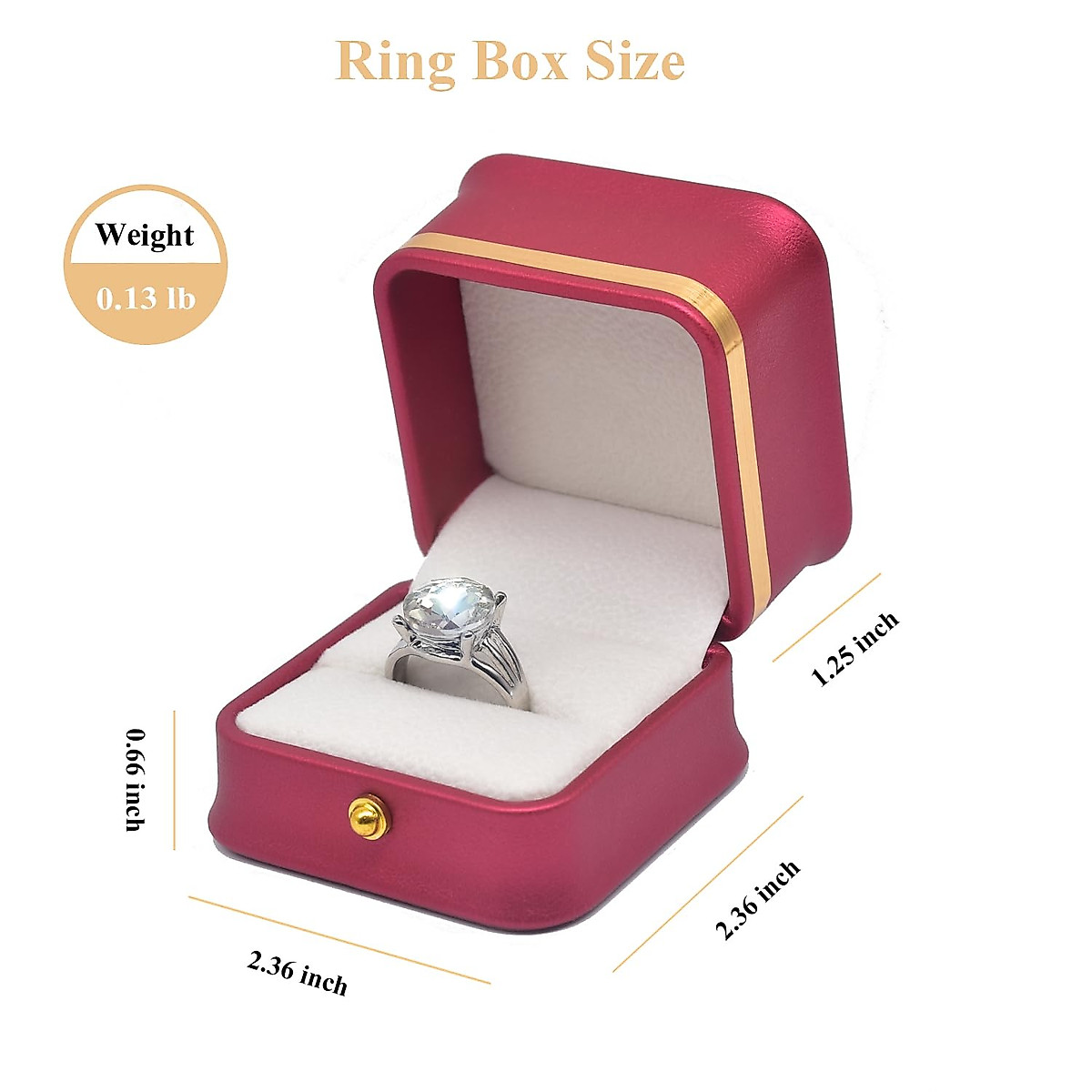 Eveynsh Wedding Engagement Ring Box Red, Square Leather Velvet Jewelry Ring Bearer Box, Premium Gorgeous Vintage Single Slot Ring Box for Proposal, Ceremony, Anniversary, Gift