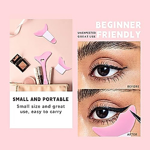 HOSAILY 3 Pcs Eyeliner Stencils Reusable Silicone Eyeliner Aid Mascara Shield Applicator Guide Tool Multifunctional Winged Eyeliner Eyelash Eyeshadow Lipstick Eye Makeup Tool for Women, Beginners (Pink)