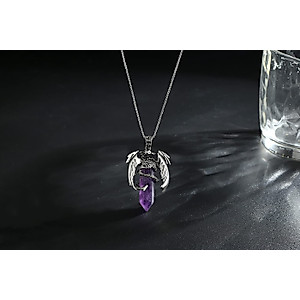XIANNVXI Crystal Healing Stone Necklace for Men Women Amethyst Vintage Dragon Necklace Cool Simple Retro Natural Reiki Spirtural Witch Gemstone Pendant Jewelry