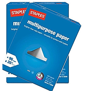 2 Pack: Staples Multipurpose Copy Fax Laser Inkjet Printer Paper, 8 1/2 Inch X 11 Letter Size, 20 Lb, 96 Bright White, Acid Free, Ream, 500 Sheets Each (1,000 Sheets Total)