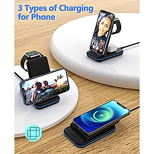 Wireless Charging Station, KOOPAO 3 in 1 Fast Wireless Charger Stand Dock Compatible with iPhone 14/13/12/11/Pro/Max/XR/XS/X, Fit for iWatch Series 7/6/5/SE/4/3/2, Airpods Pro/2/3 (with Adapter)