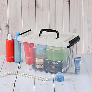 Ysmiltion 6 Quart Clear Small Storage Boxes with Handles, Plastic Storage Latching Bins, 6 Packs