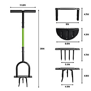 Evcitn 4 in 1 Lawn Aerator – Manual Plug Coring Aerator, Spike Aeration with Inches Iron Tines, Twist Tiller Claw Cultivator, Half Moon Lawn Edger for Flower Box, Sidewalks,Garden,Lawn…
