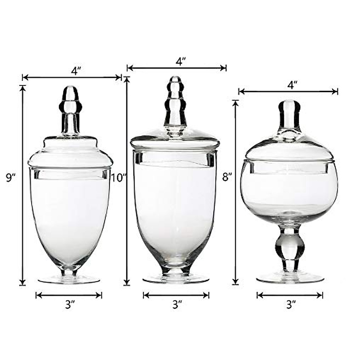 TABLECLOTHSFACTORY 3 Pack | Clear Glass Apothecary Jars Candy Buffet Containers with Lids For Wedding Party Favor Decor - 9"/10"/11"