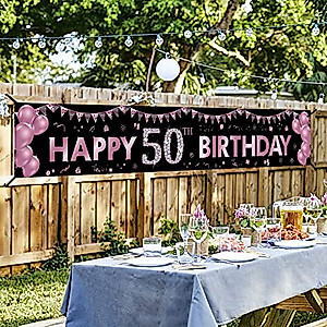 Large 50th Birthday Banner Decorations, Purple Happy 50 Birthday Party Supplies for Girls, Fifty Birthday Outdoor Yard Sign Decor (9.8x1.6ft)