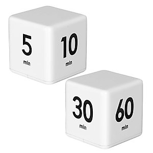welltop Cube Timer, 2 Pack Kitchen Timer with 4 LED Light Alarm Kids Child Exercise Workout Gravity Sensor Flip Timer for Time Management and Countdown Settings (White - 1 3 5 10 and 15 20 30 60 min)