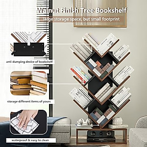 Arts wish Tree Bookshelf 5-Shelf Floor Standing Bookcase, Free Standing Magazines Books Tree Rack for Living Room Home Office Bedroom, Walnut+Black