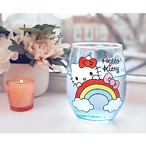 Toynk Sanrio Hello Kitty Rainbow Peek Stemless Wine Glass, Tumbler Cup For Cocktails | Holds 20 Ounces