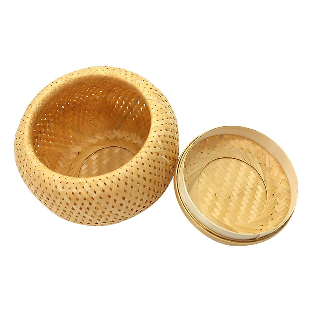 OKUMEYR Bamboo Tea Basket with Lid Round Rattan Storage Jar Wicker Storage Baskets Woven Storage Canister Sticky Rice Steamer Baskets Snacks Fruit Basket Bamboo Weaving Steamer