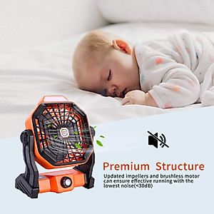 Outdoor Camping Fan with LED Lantern and Hook, Small Personal USB Desk Fan Portable Rechargeable Battery Operated Fan,Fan for Tent Camping,Cordless Travel Fan Office,Home,Table,Bedroom Traveling